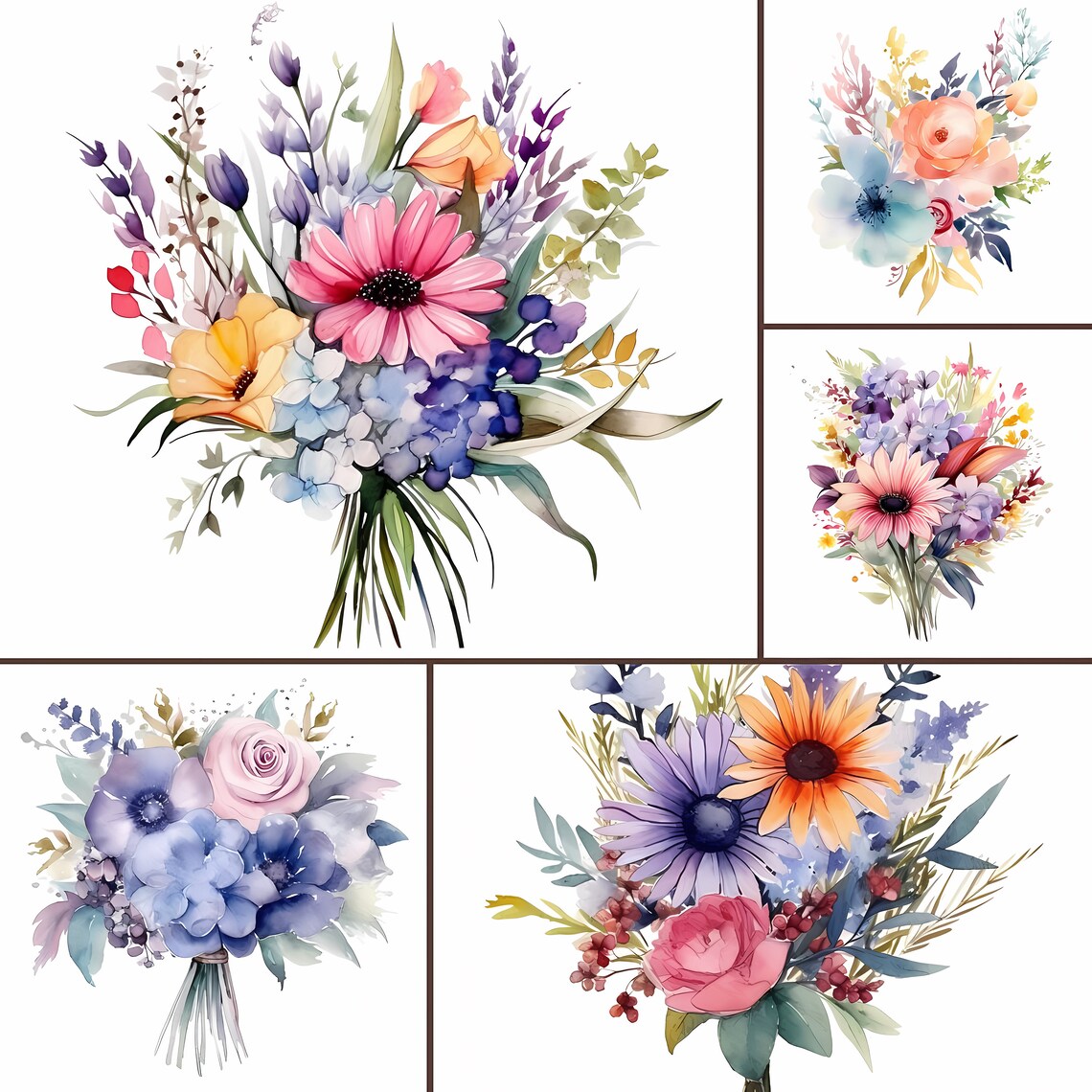Watercolor Bouquet Floral Clipart 40 PNG Bundle, Wedding Clipart ...