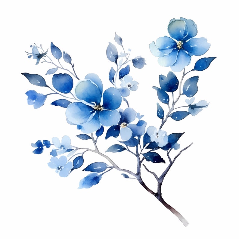 Watercolor Blue Floral Clipart 50 PNG Bundle, Wedding Clipart ...