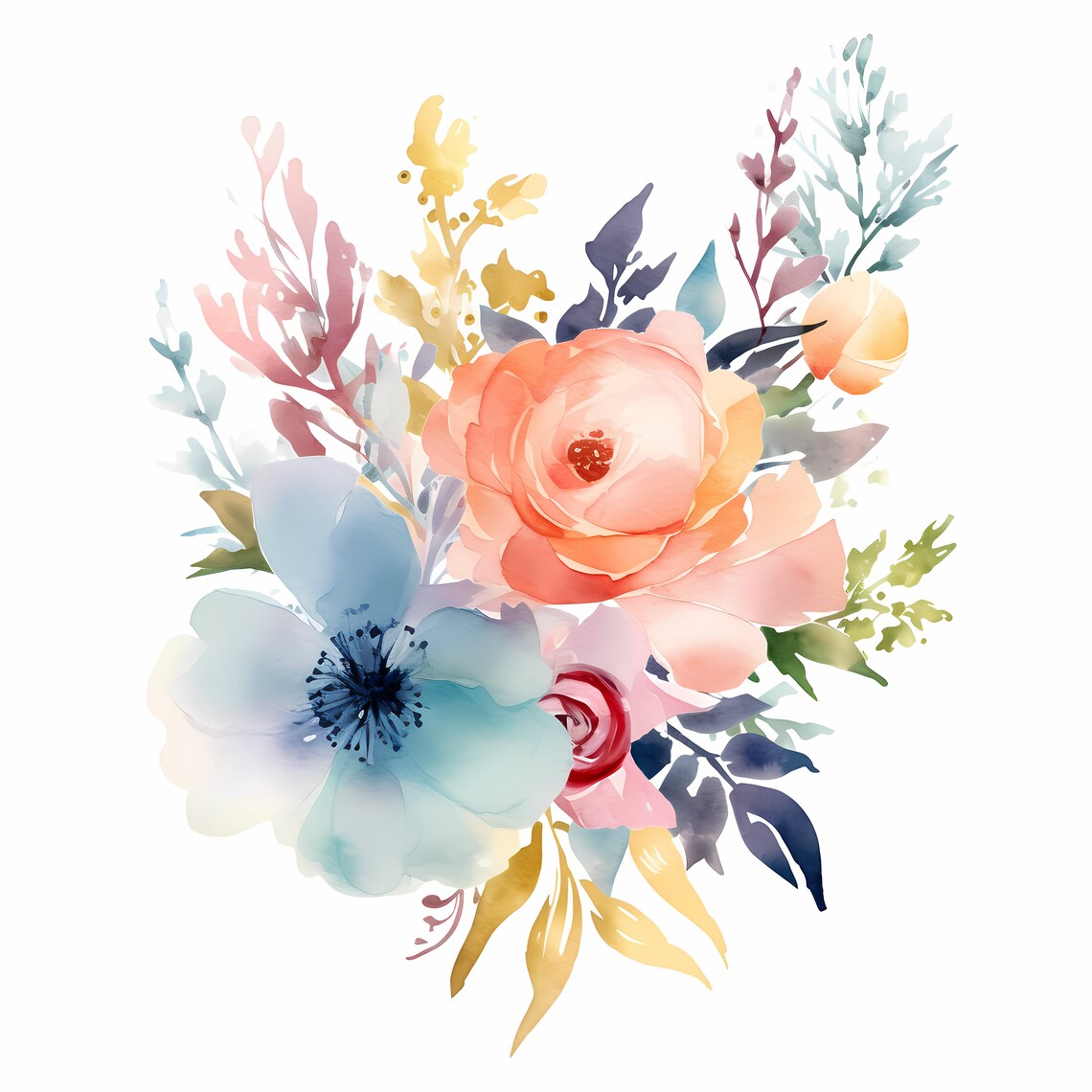 Watercolor Bouquet Floral Clipart 40 PNG Bundle Wedding - Etsy