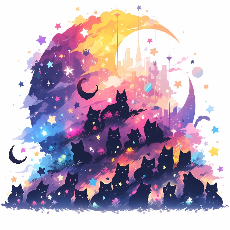 Moon Night Cat Clipart Bundle 80 PNG Bundle Kitten Clipart - Etsy