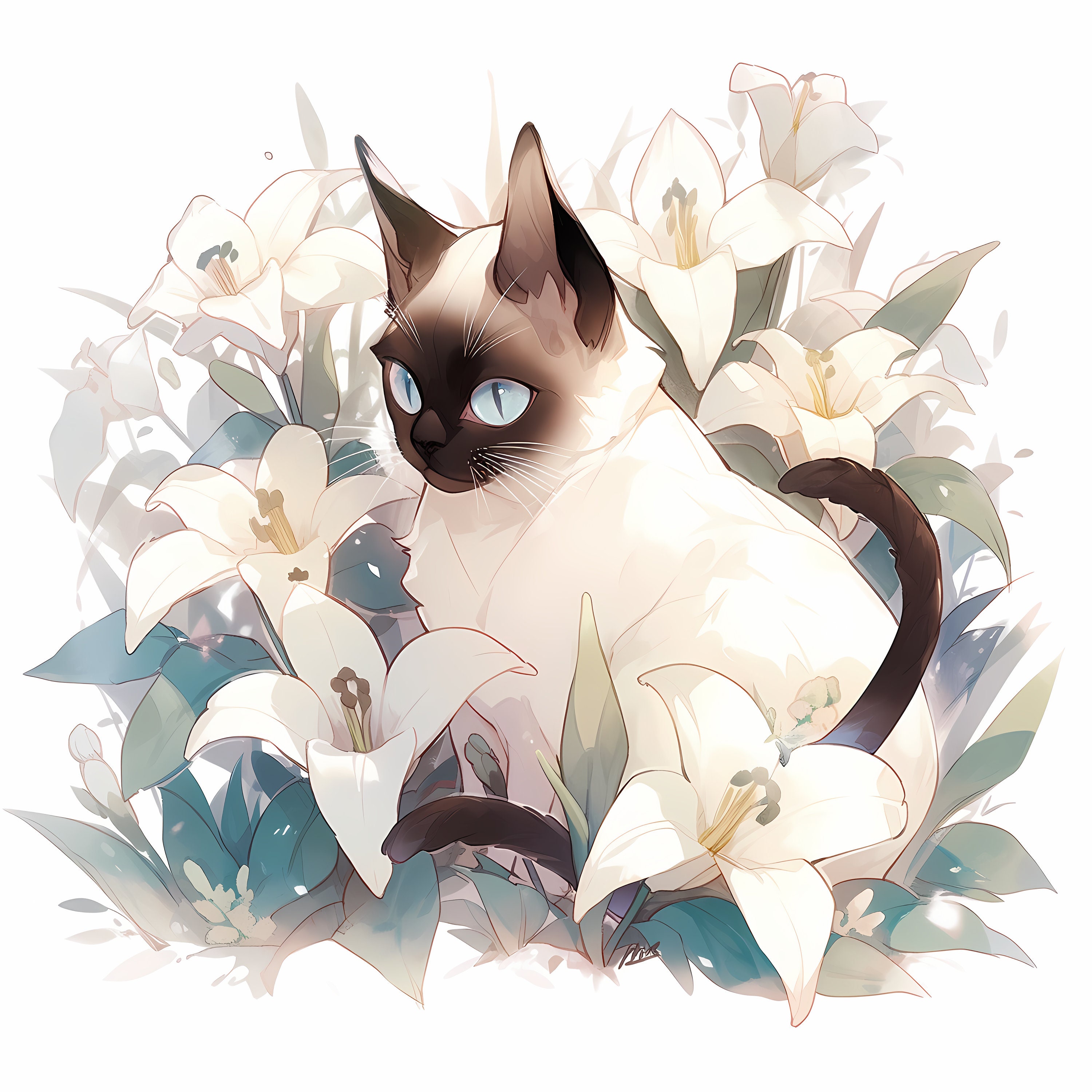 Siamese Cat Clipart Bundle 50 PNG Floral Clipart Cute Cat - Etsy