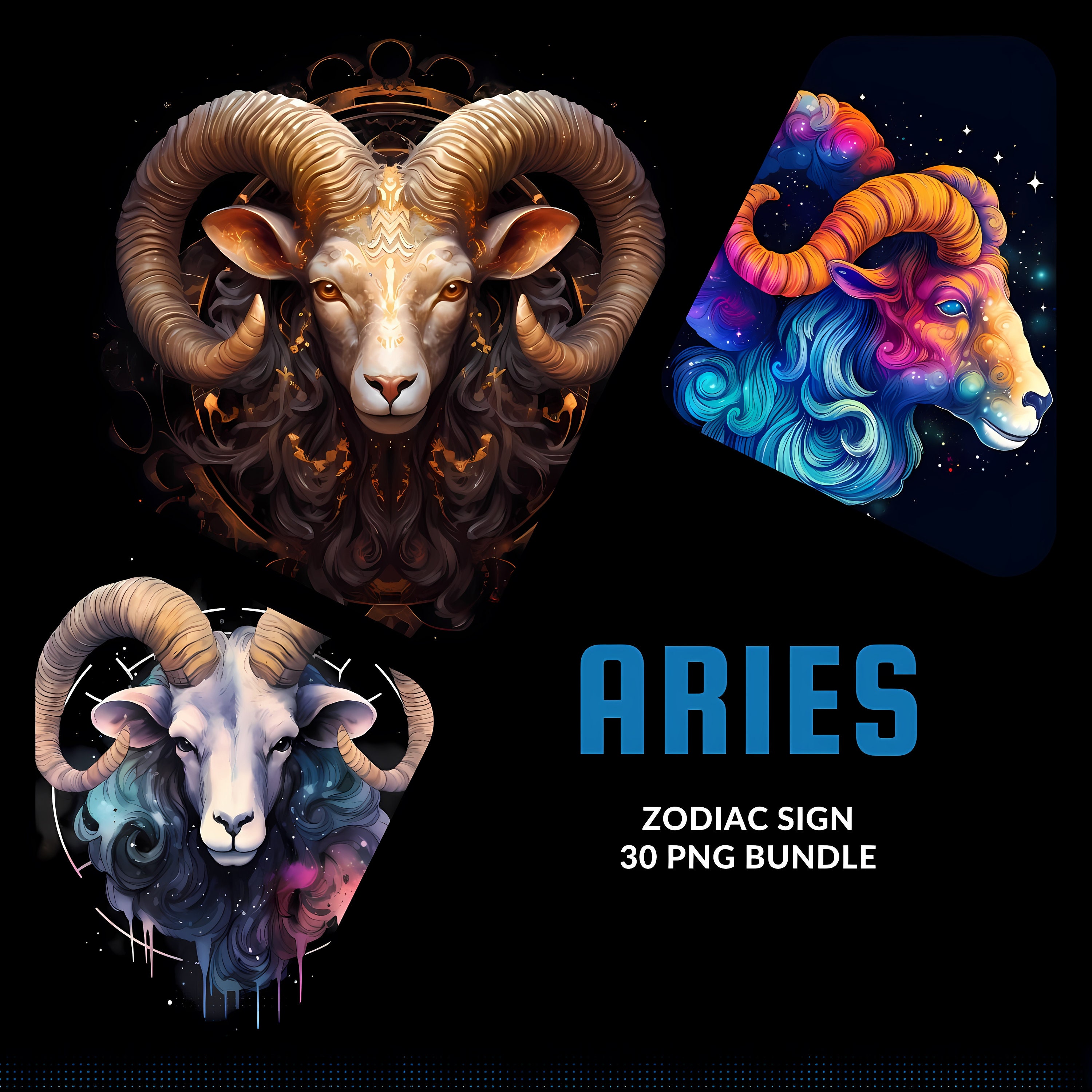 Aries Zodiac Bundle Sublimation Design 30 PNG, Celestial Star Sign ...