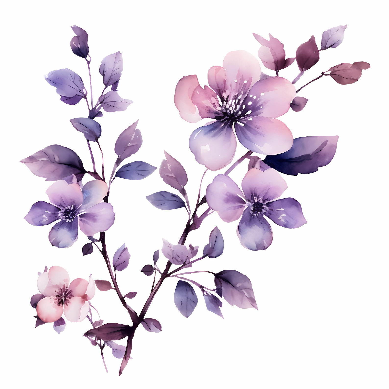 Watercolor Violet Floral Clipart 50+ PNG Bundle, Wedding Clipart ...