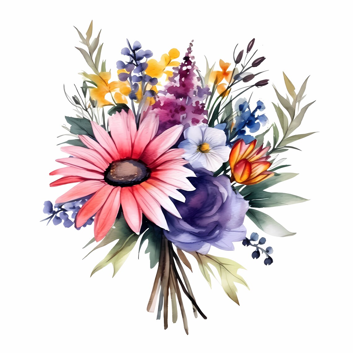 Watercolor Bouquet Floral Clipart 40 PNG Bundle Wedding - Etsy