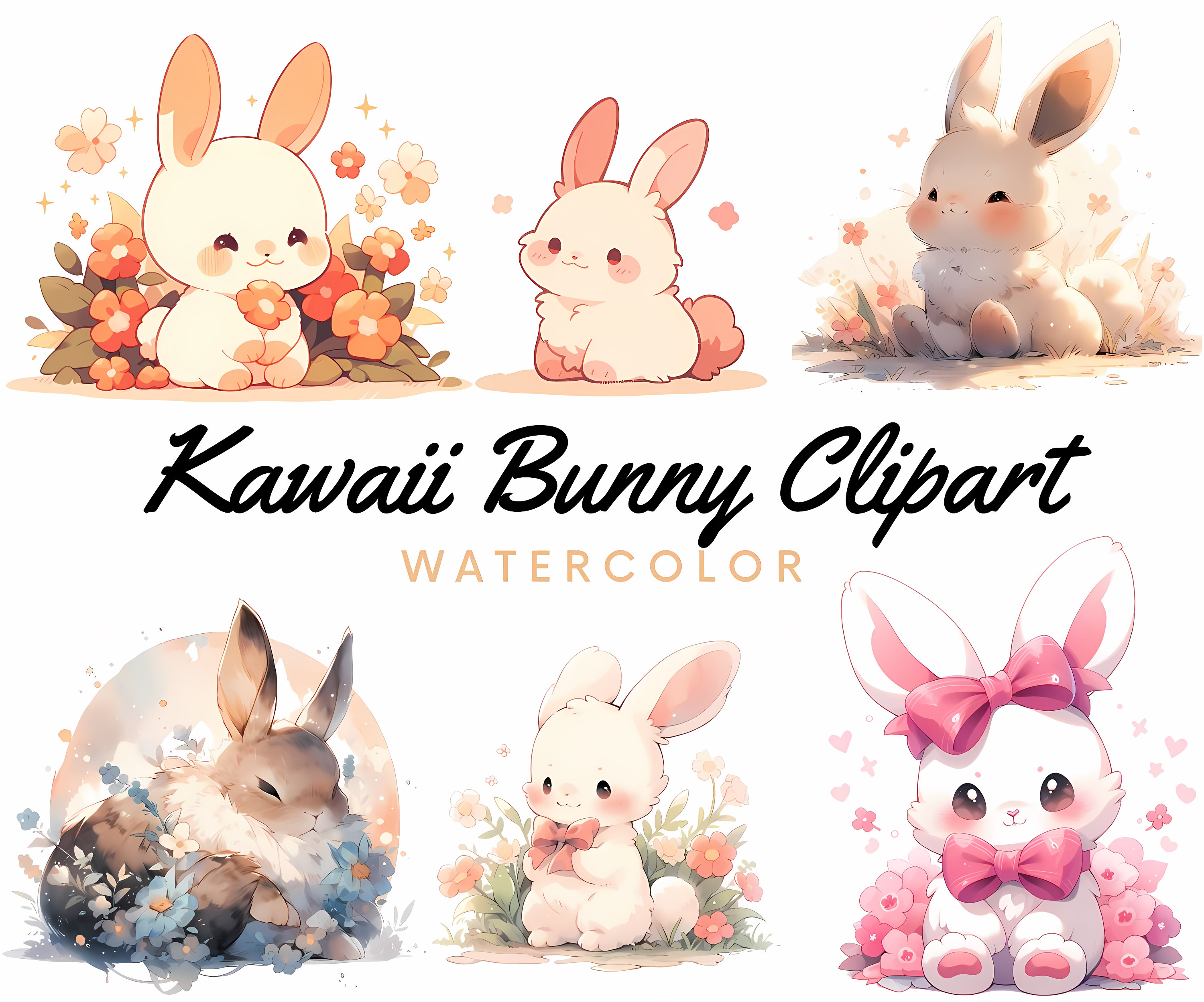 Kawaii Bunny Rabbit Clipart Png Bundle Cute Bunnies Clipart Sticker Bunny Rabbit Printable Art