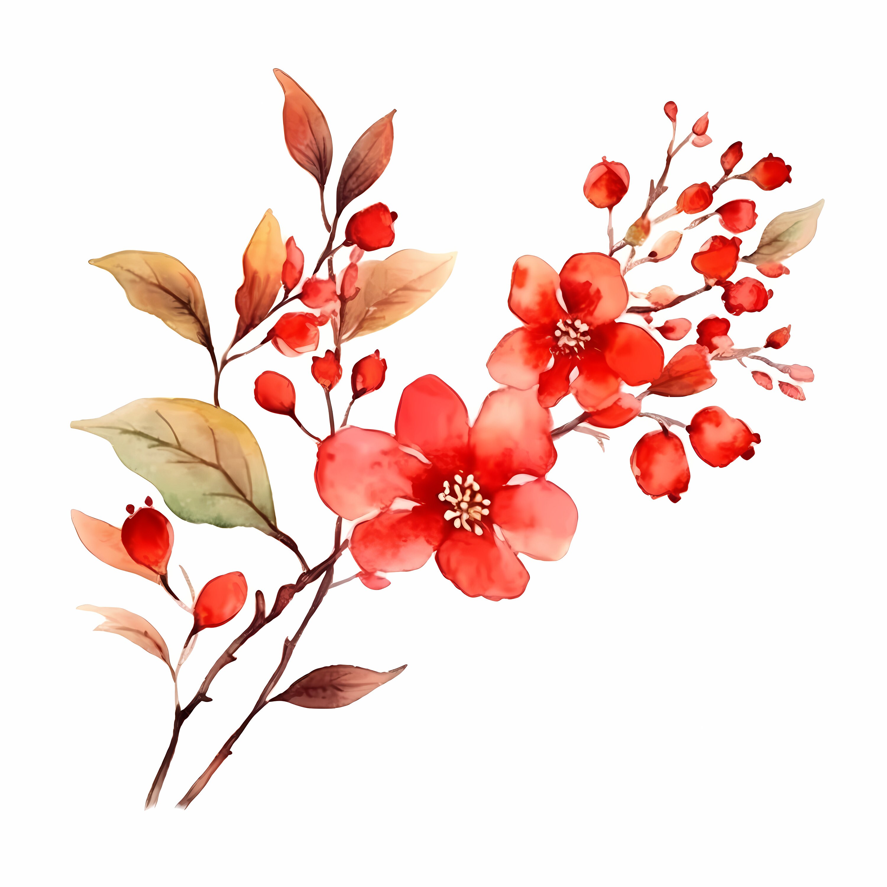 Watercolor Red Floral Clipart 50 Images PNG Bundle, Wedding Clipart ...