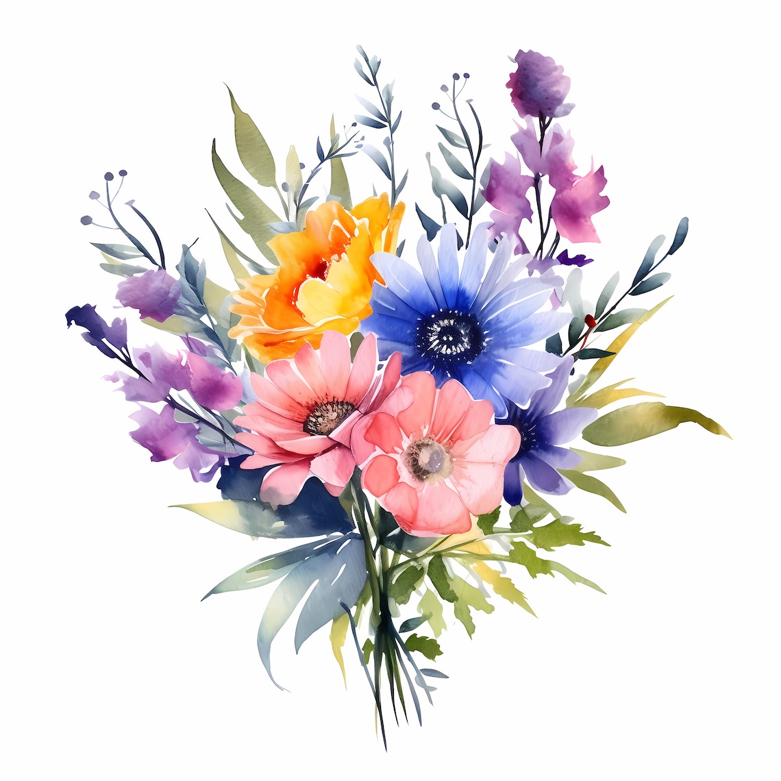 Watercolor Bouquet Floral Clipart 40 PNG Bundle Wedding - Etsy