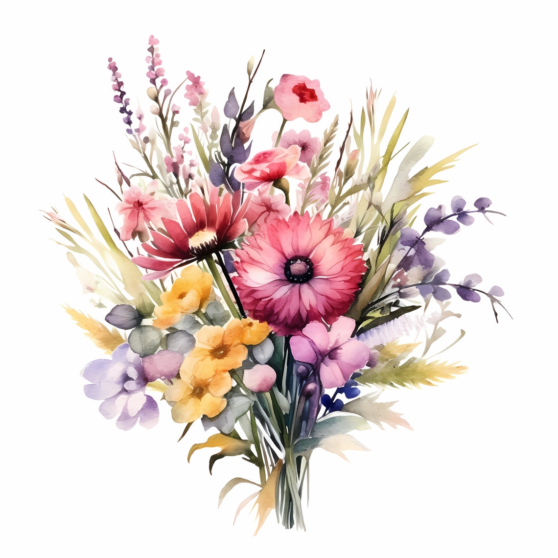 Watercolor Bouquet Floral Clipart 40 PNG Bundle Wedding - Etsy