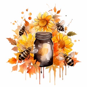 Watercolor Honey Bee Clipart 50 PNG Bundle, Garden Bee and Honey Drips ...