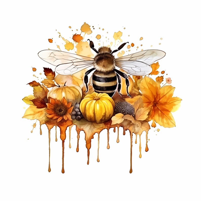 Watercolor Honey Bee Clipart 50 PNG Bundle, Garden Bee and Honey Drips ...