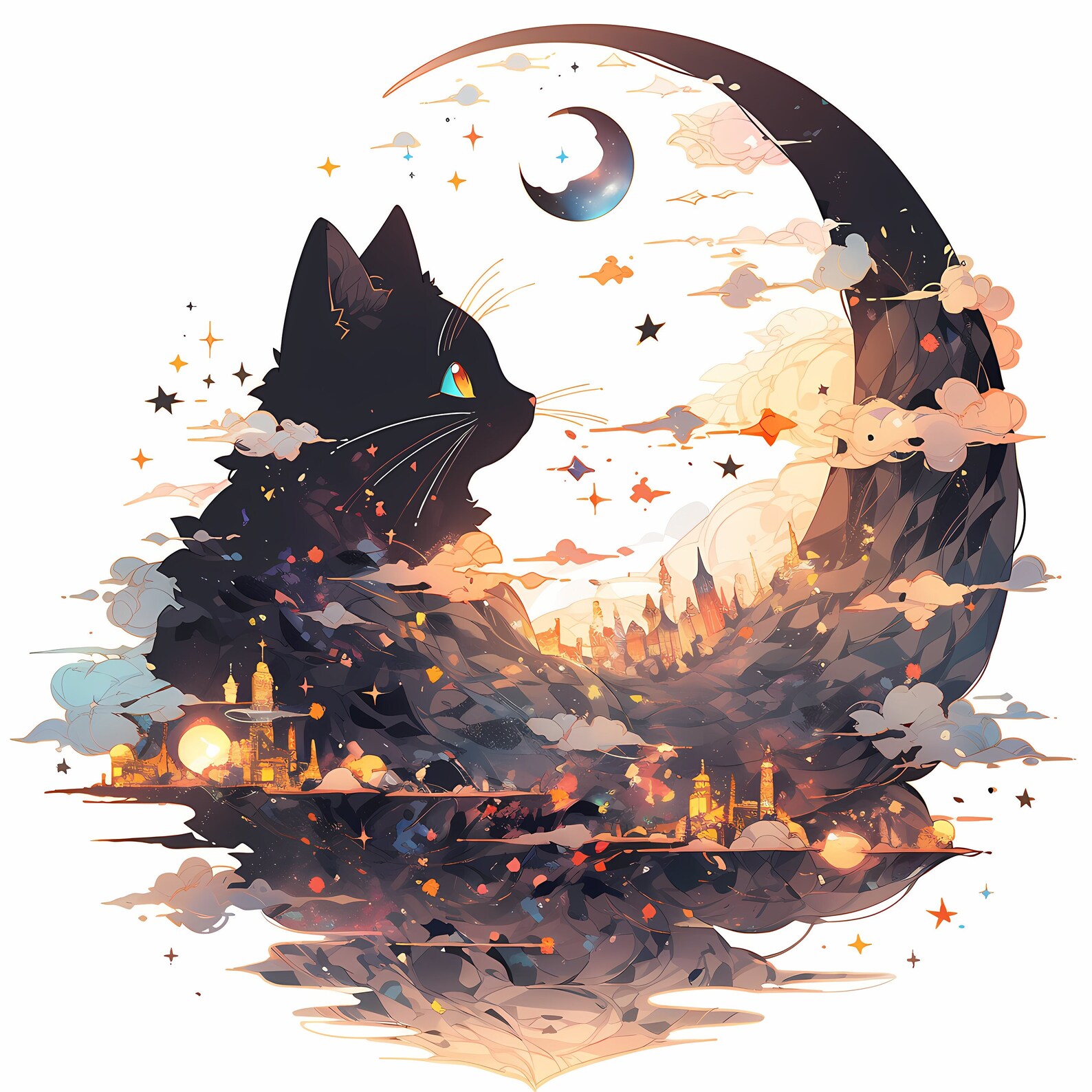 Moon Night Cat Clipart Bundle 80+ PNG Bundle, Kitten Clipart, Cute Cat ...