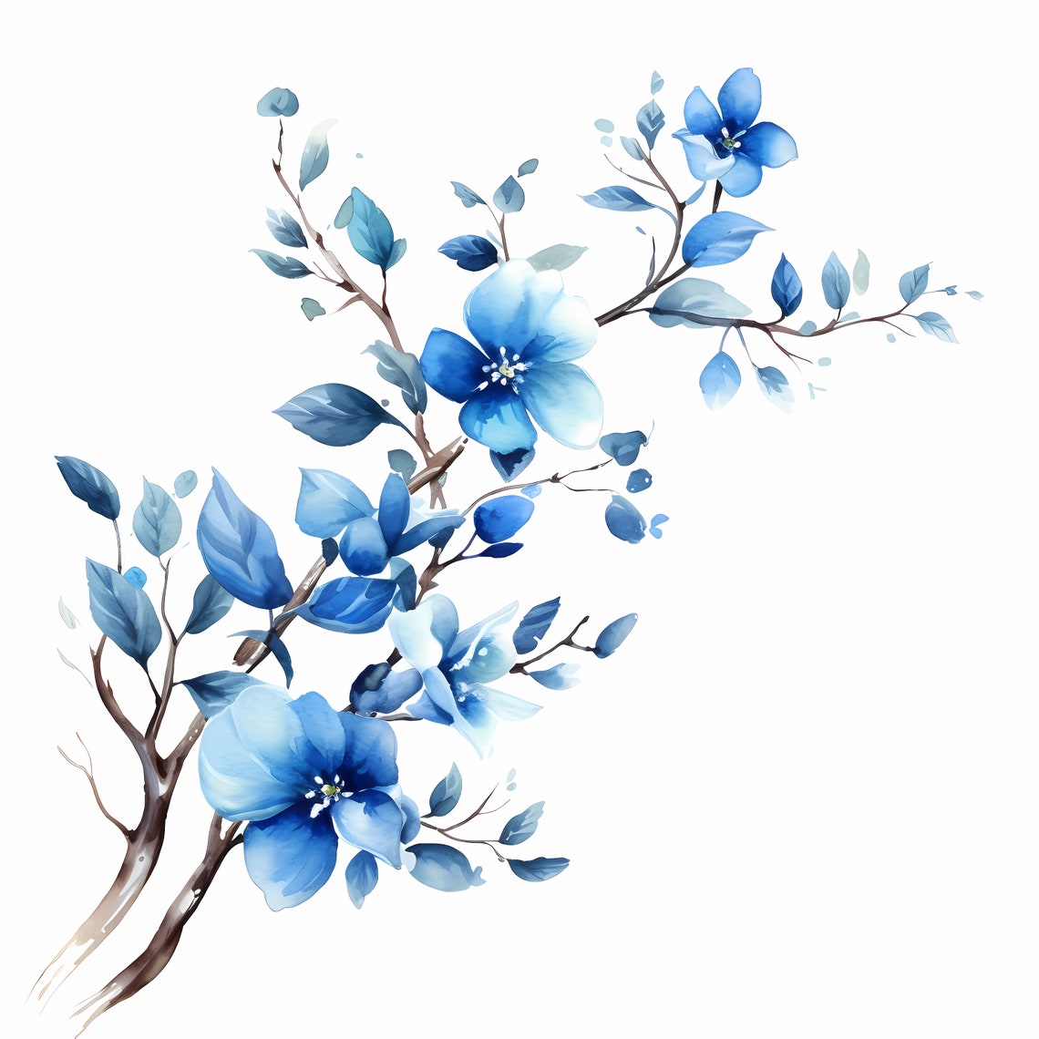 Watercolor Blue Floral Clipart 50 PNG Bundle, Wedding Clipart ...