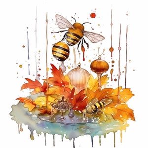 Watercolor Honey Bee Clipart 50 PNG Bundle, Garden Bee and Honey Drips ...