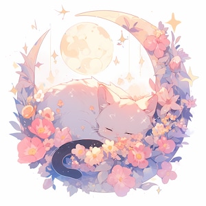Moon Night Cat Clipart Bundle 80+ PNG Bundle, Kitten Clipart, Cute Cat ...