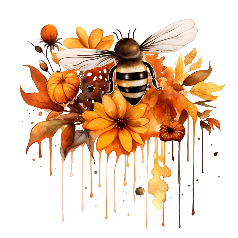 Watercolor Honey Bee Clipart 50 PNG Bundle, Garden Bee and Honey Drips ...