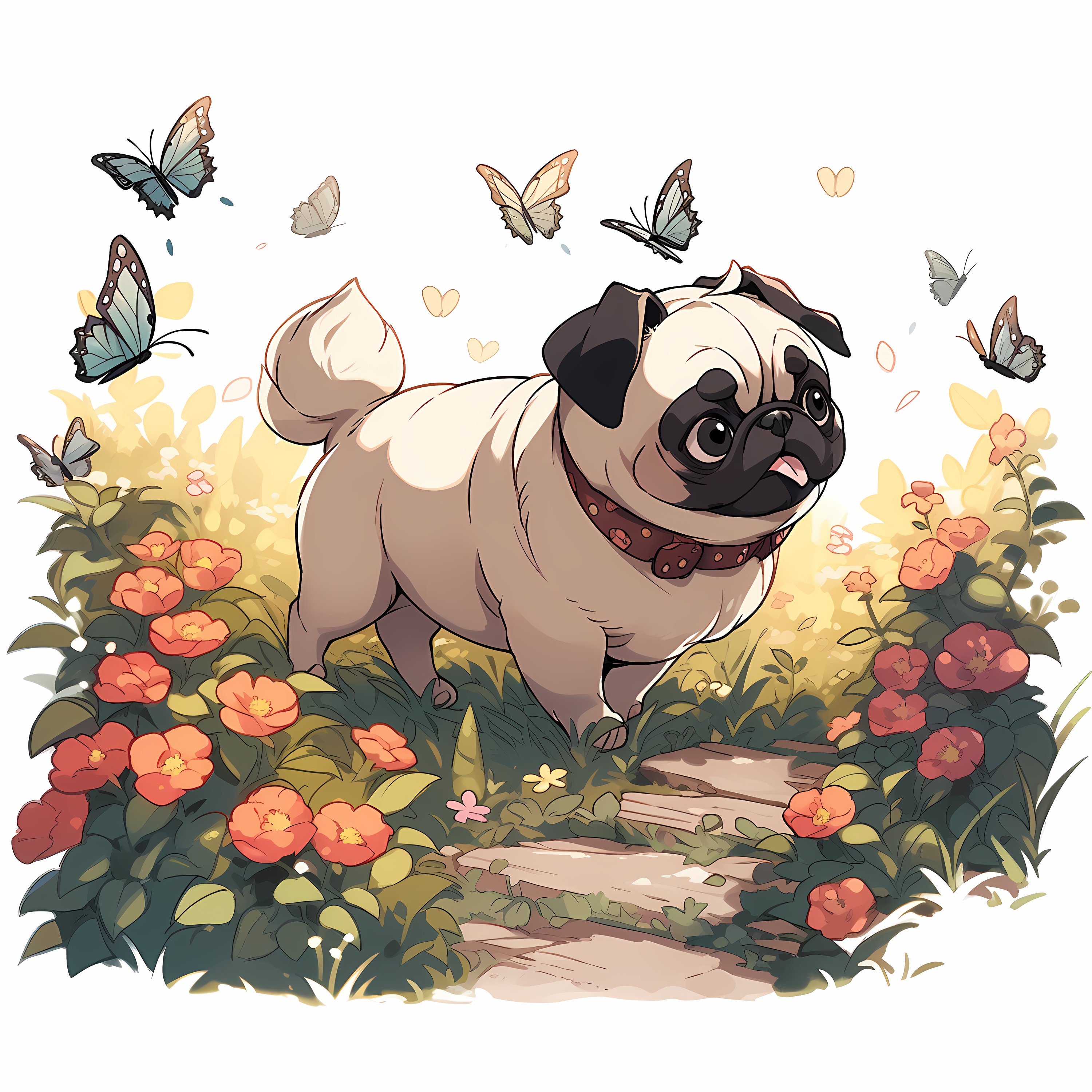 Pug Dog Clipart Bundle 45 PNG, Pug Clipart, Floral Dog Art, Dog ...