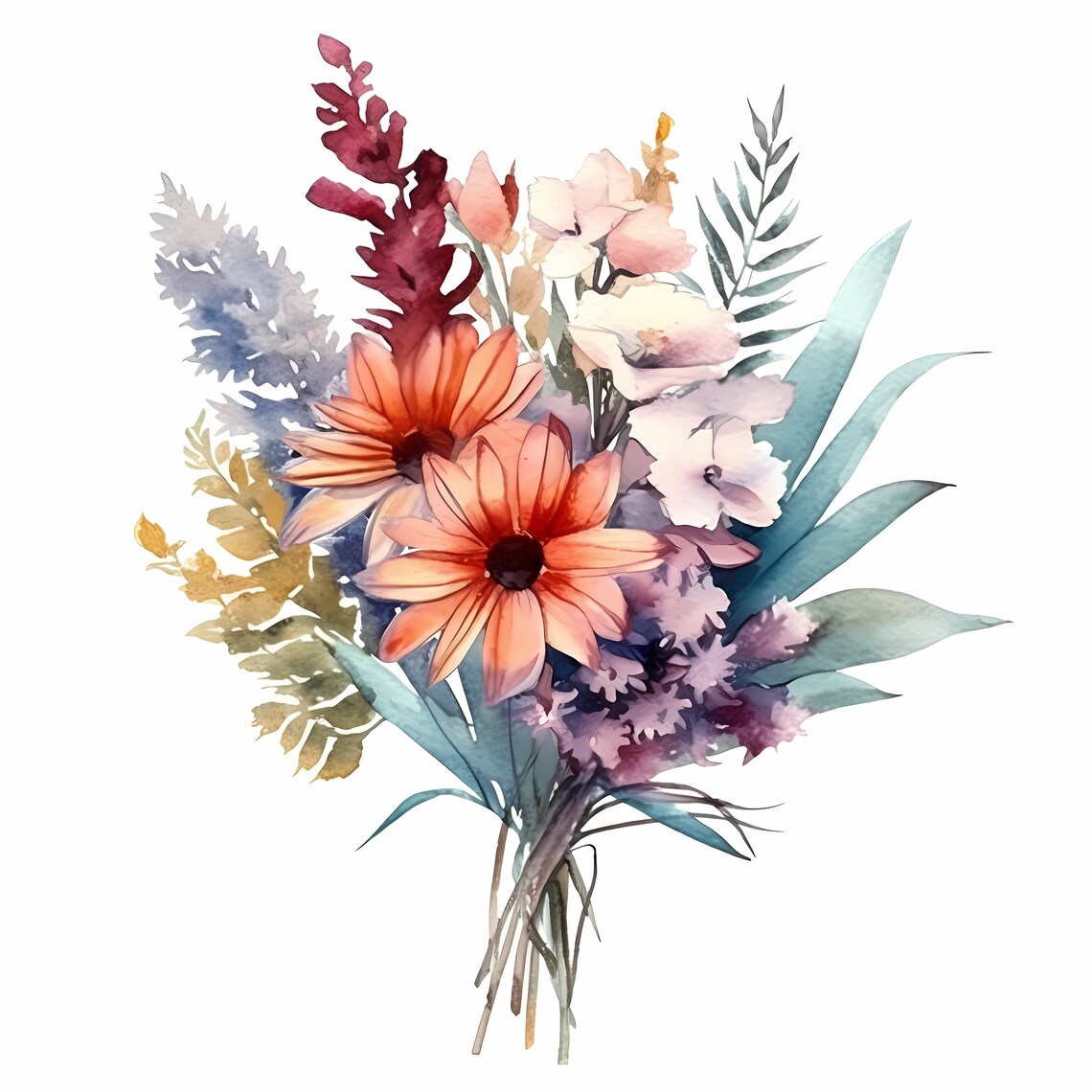 Watercolor Bouquet Floral Clipart 40 PNG Bundle Wedding - Etsy