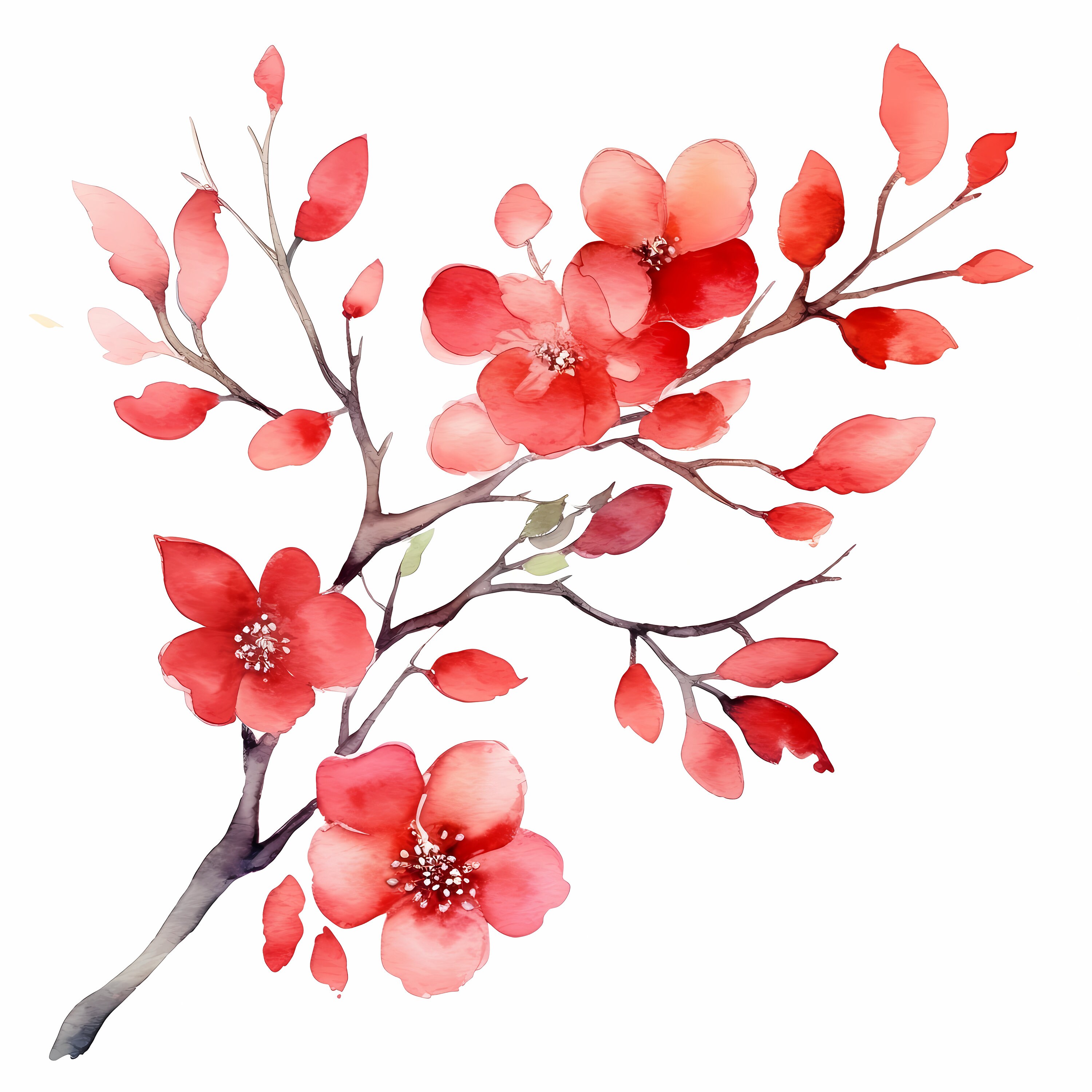 Watercolor Red Floral Clipart 50 Images PNG Bundle, Wedding Clipart ...