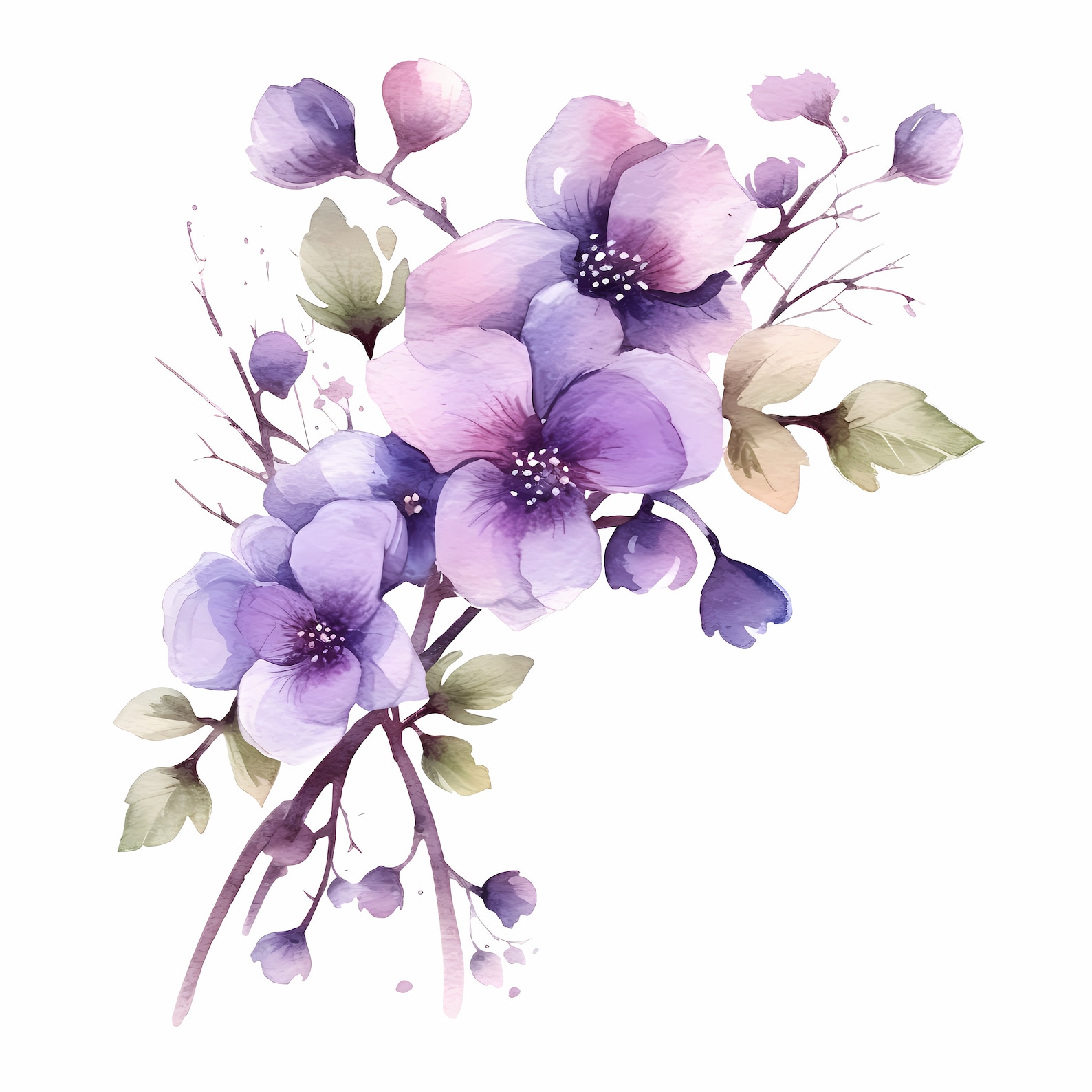 Watercolor Violet Floral Clipart 50+ PNG Bundle, Wedding Clipart ...