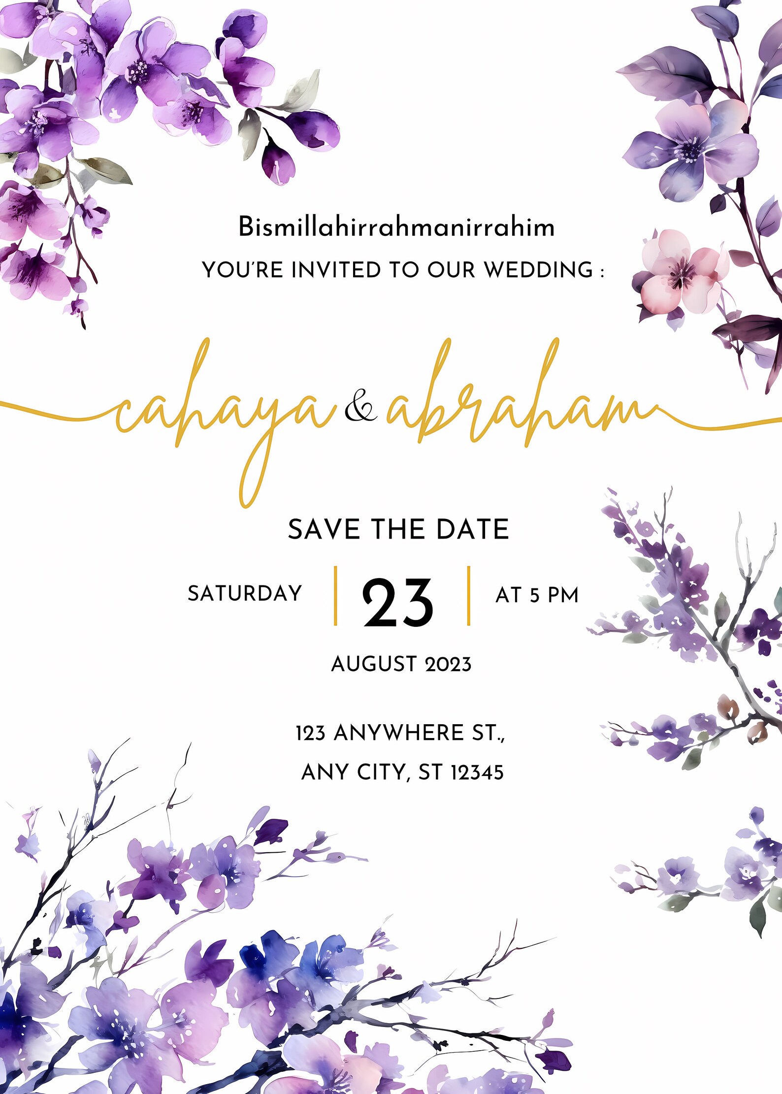 Watercolor Violet Floral Clipart 50+ PNG Bundle, Wedding Clipart ...