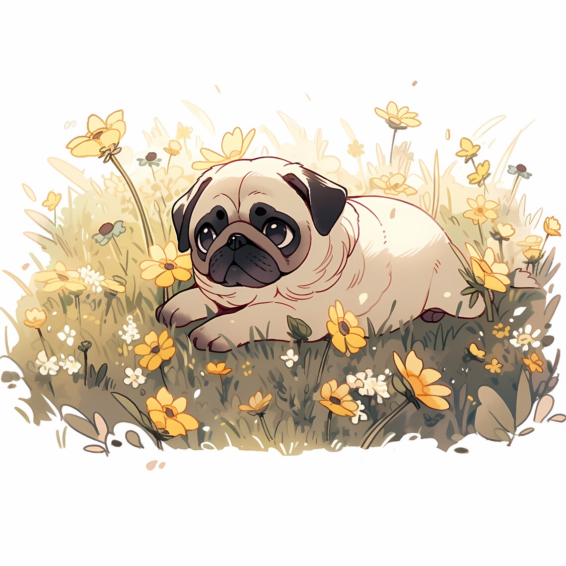 Pug Dog Clipart Bundle 45 PNG, Pug Clipart, Floral Dog Art, Dog ...