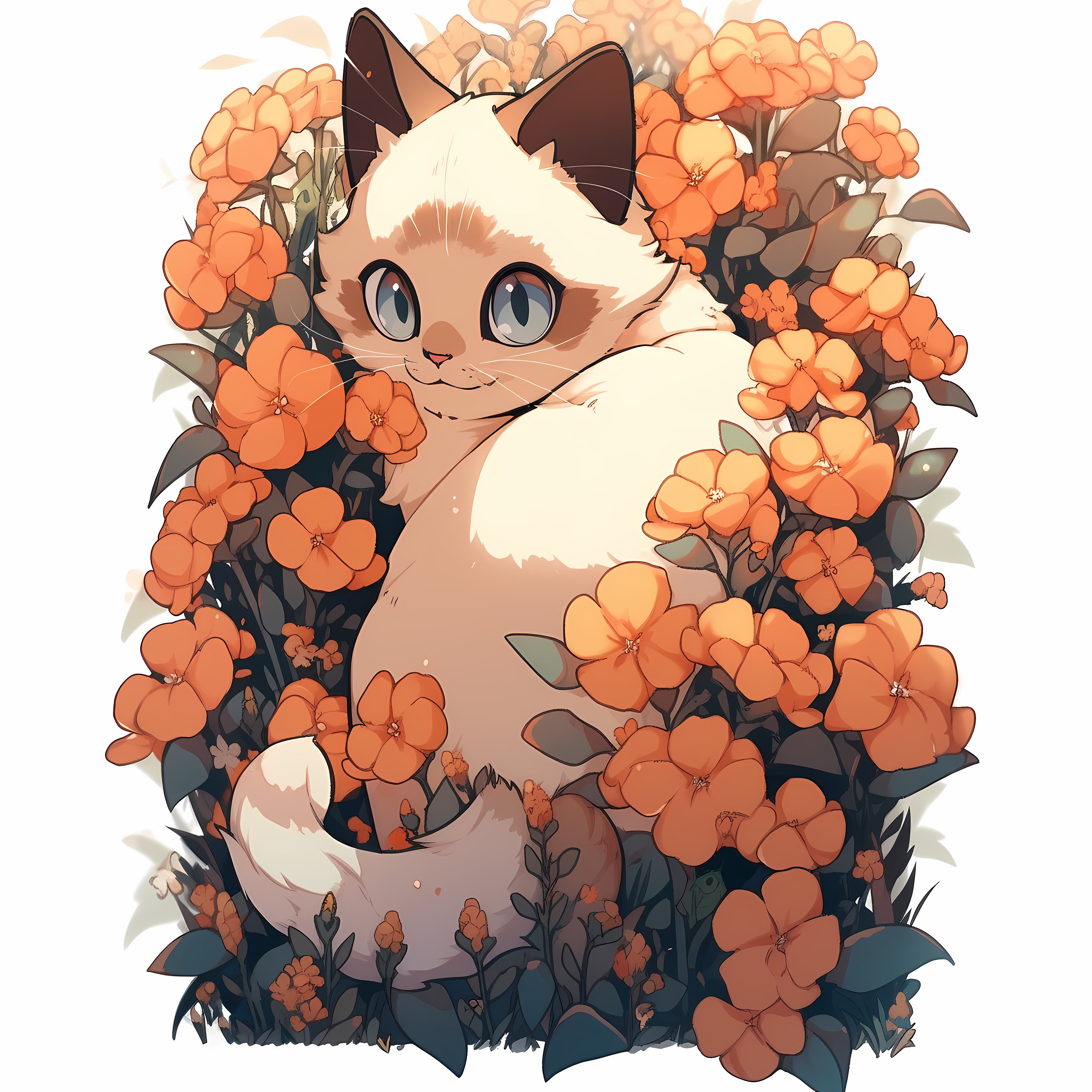 Siamese Cat Clipart Bundle 50 PNG Floral Clipart Cute Cat - Etsy