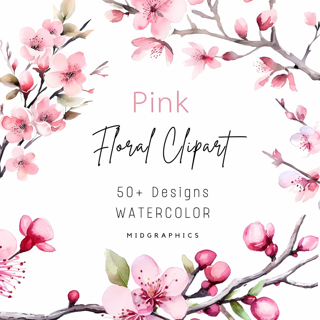 Watercolor Pink Floral Clipart 50+ Designs PNG Bundle, Wedding Clipart ...
