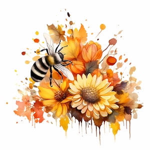 Watercolor Honey Bee Clipart 50 PNG Bundle, Garden Bee and Honey Drips ...
