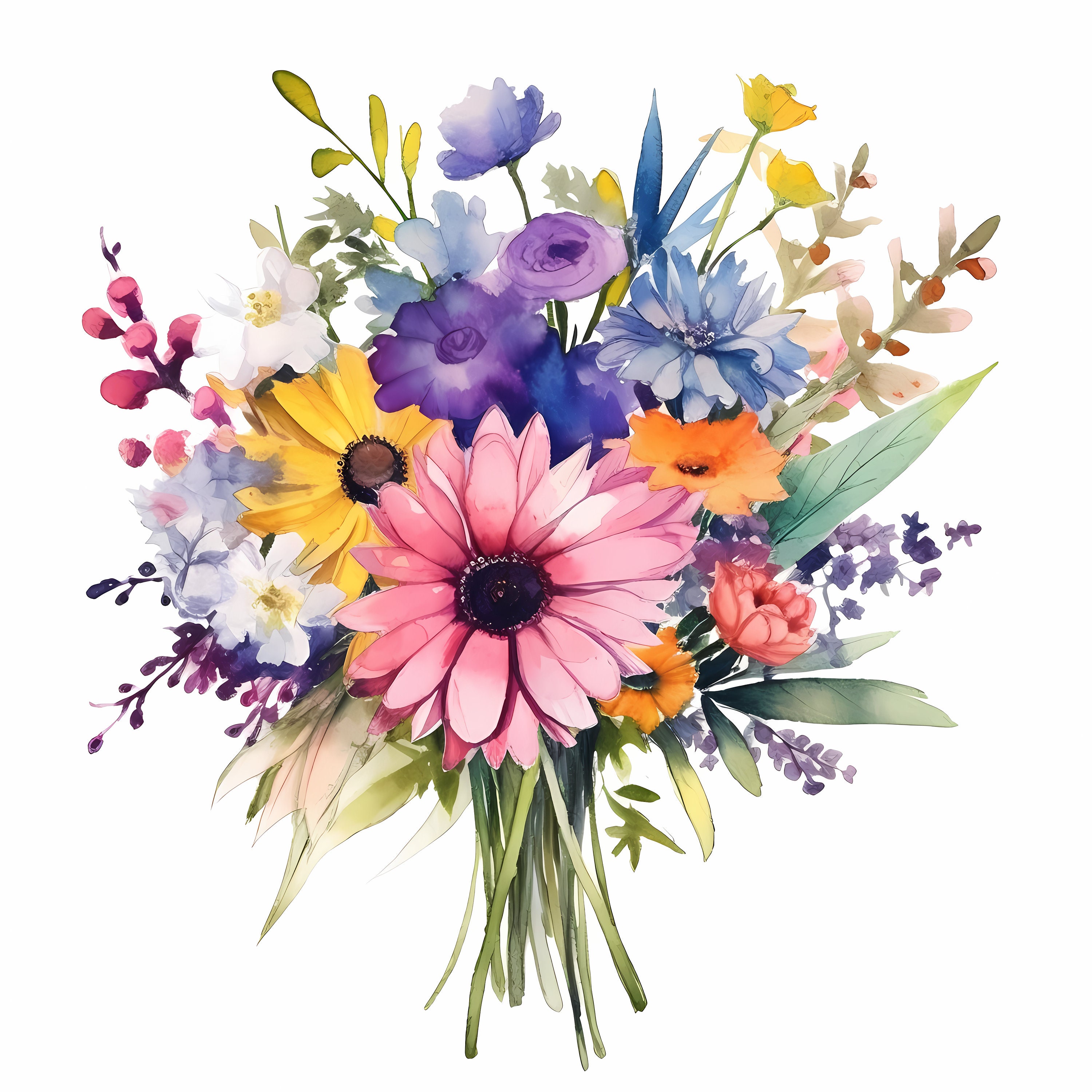 Watercolor Bouquet Floral Clipart 40 PNG Bundle, Wedding Clipart ...
