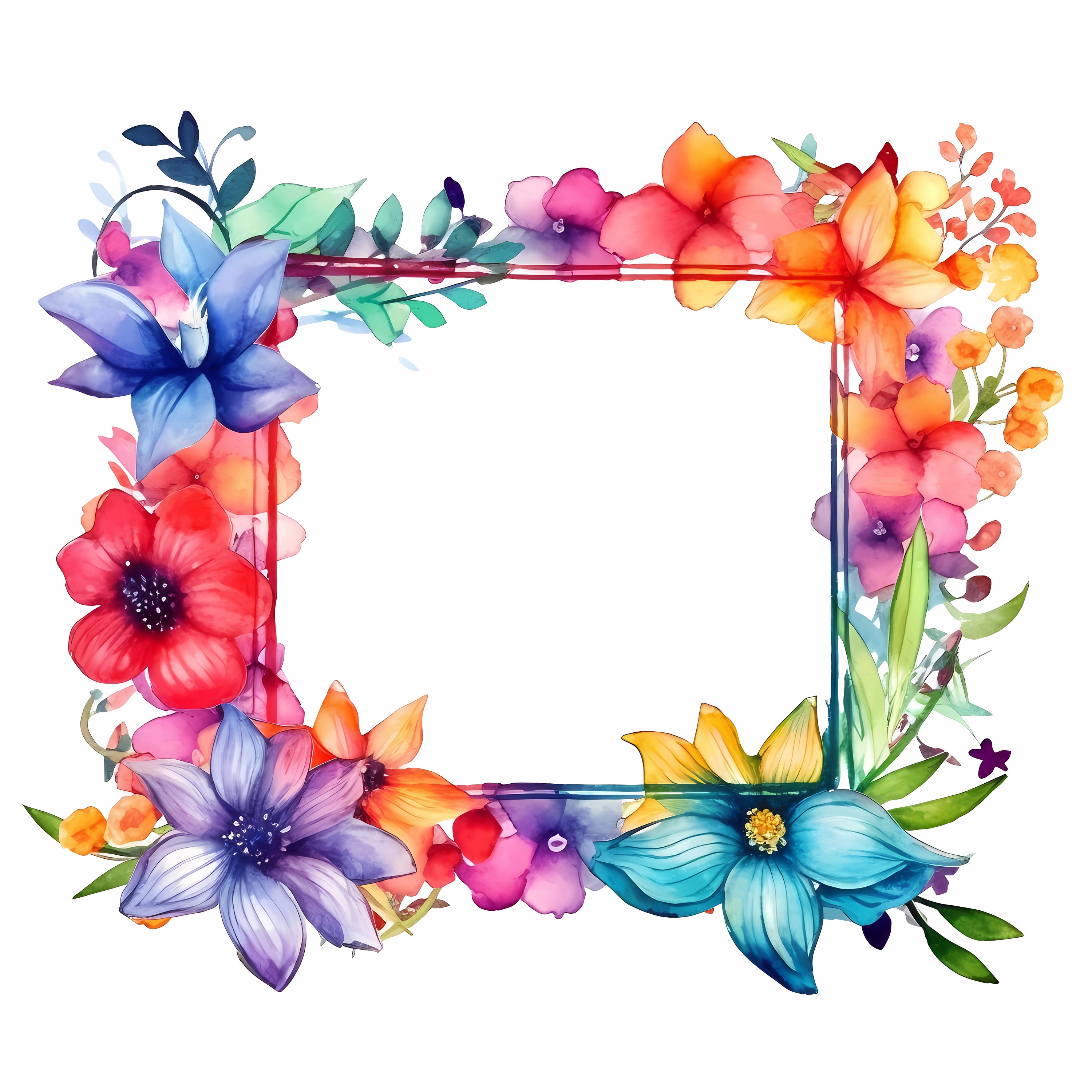 Watercolor Rectangular Floral Rainbow Clipart 35 PNG Bundle - Etsy