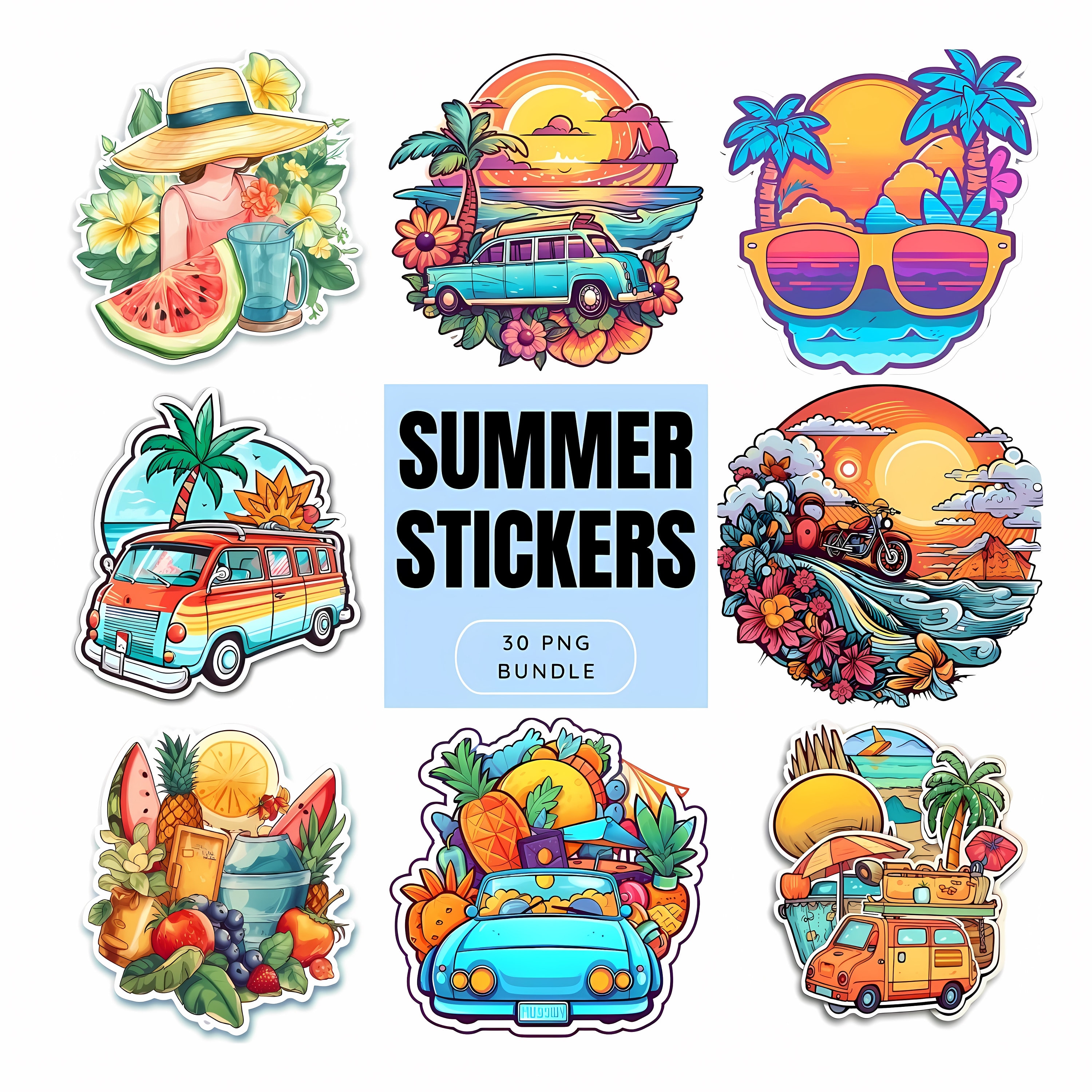Summer Sticker Bundle 30 Digital Download PNG Summer Sticker - Etsy