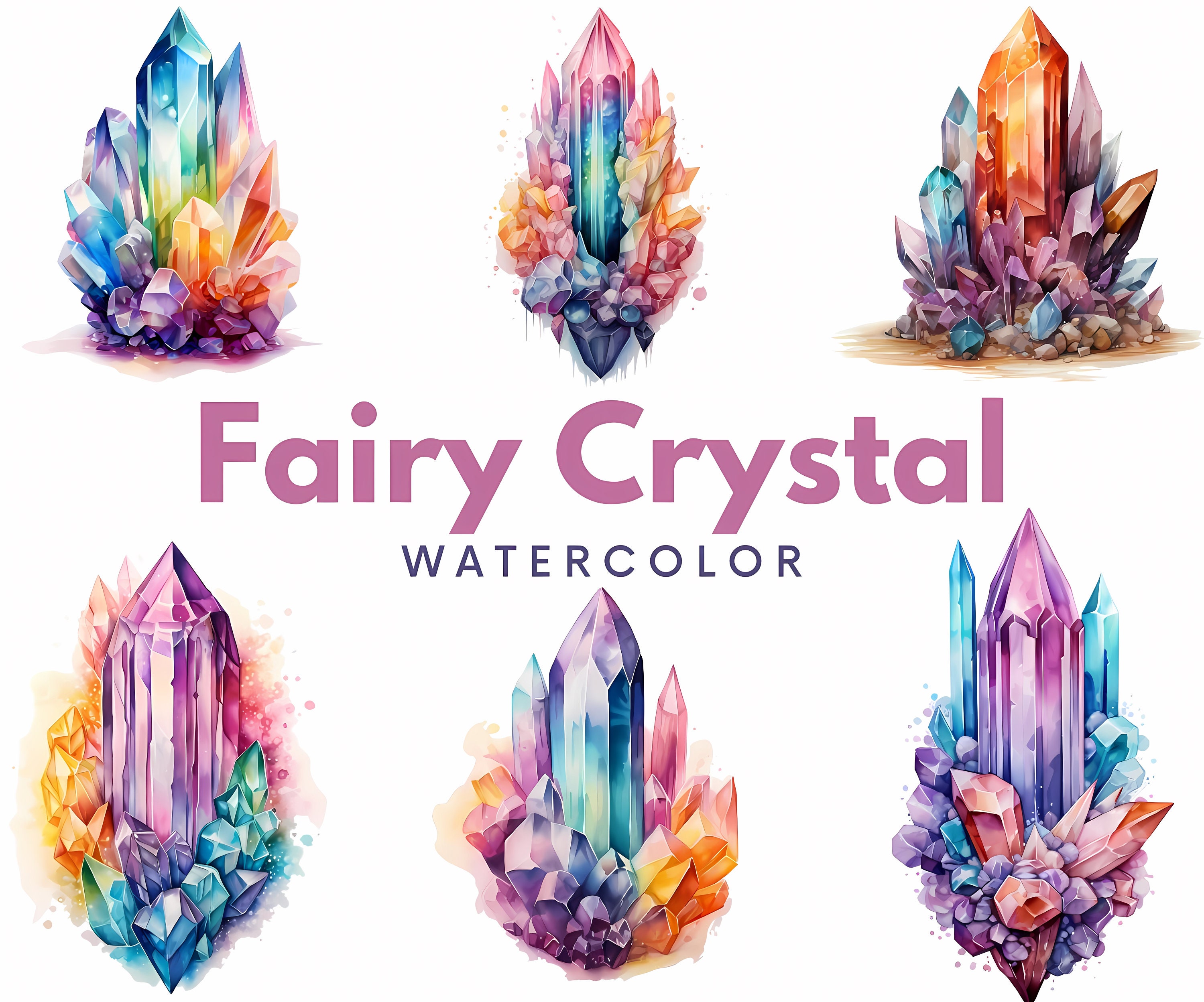 Watercolor Fairy Crystals Clipart PNG Bundle Pastel - Etsy