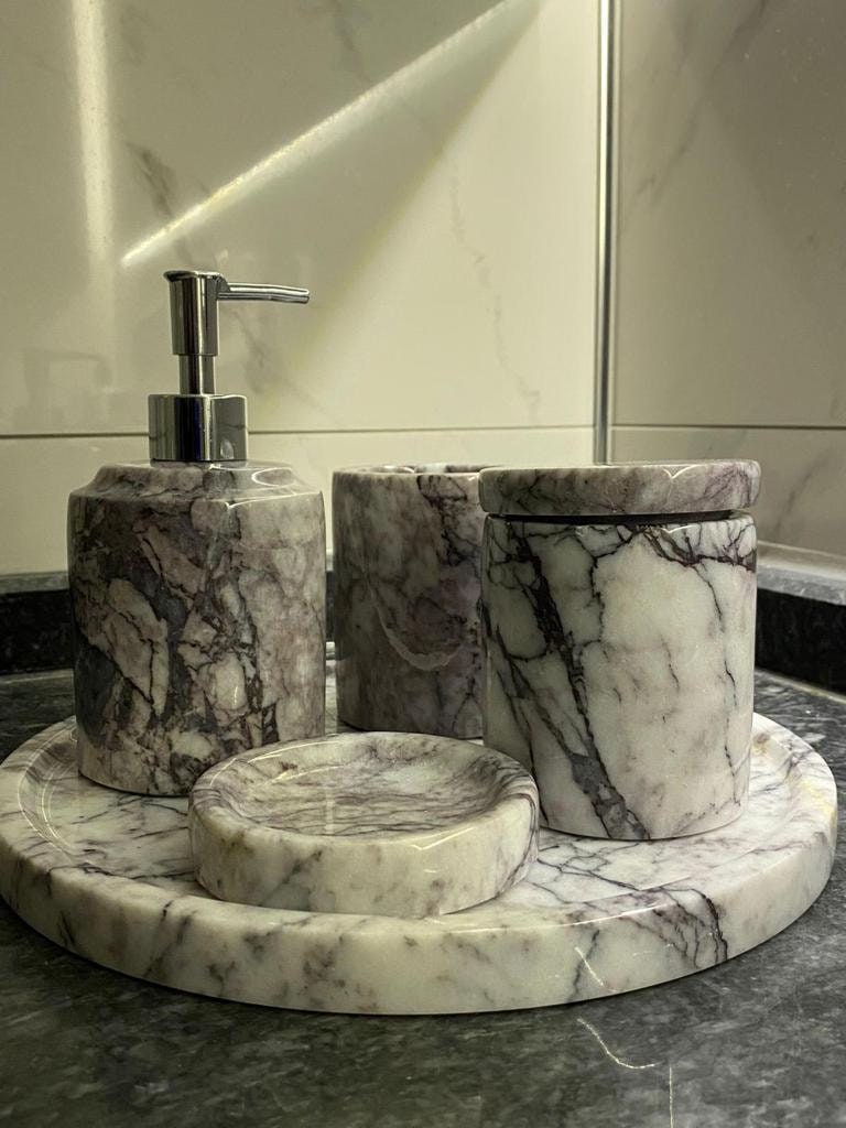 Natural Marble Bathroom Set, 5 Pieces, Violet Marble Bathroom Set, Home ...