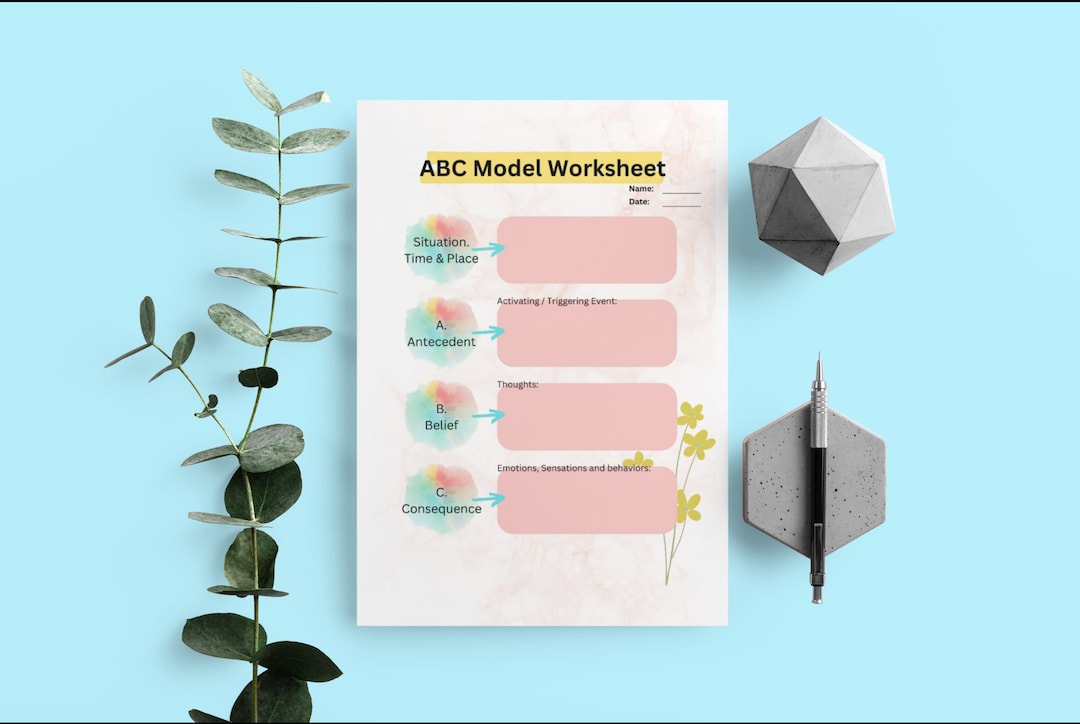 Modelo ABC, Imprimible, Hoja de trabajo de terapia, Psicología, TCC ...
