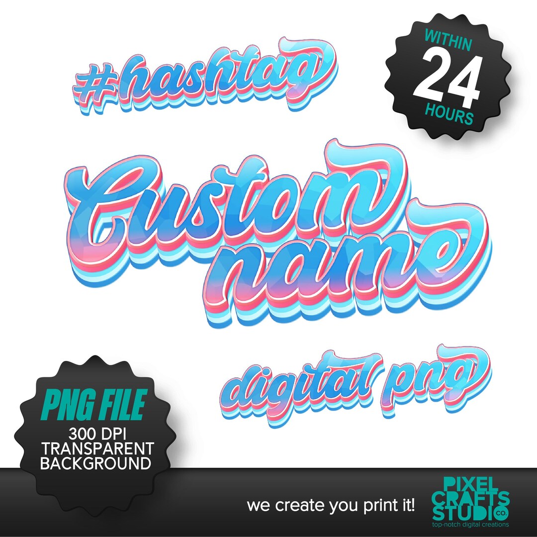 Custom Name Custom Text 3D Light Blue Cursive Design Png File Digital ...