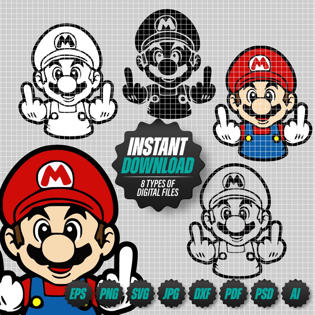 Super Mario, Super Mario Middle Finger, Super Mario Svg, Super Mario ...