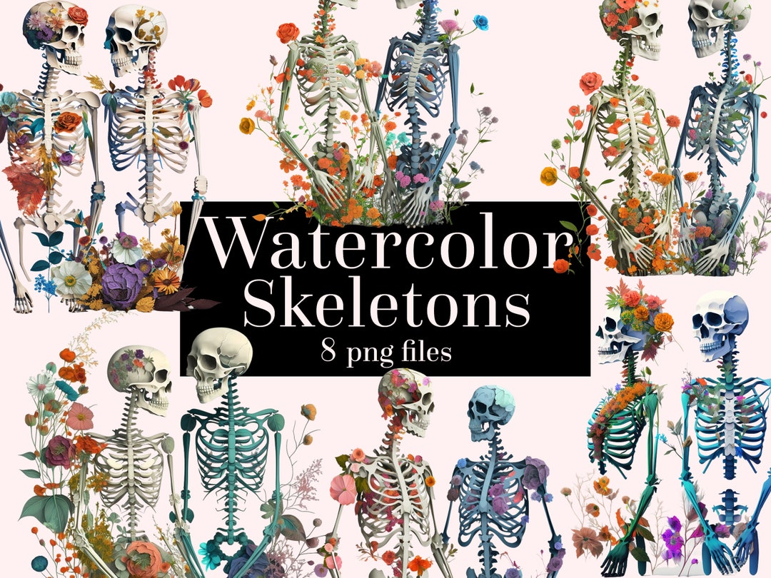 8 PNG Watercolor Skeletons Clipart Bundle PNG Digital Art - Etsy