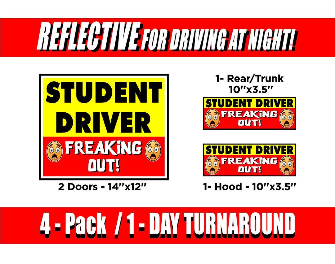 Student Driver Sign Reflective Magnets_4 Pack of Mags Free - Etsy