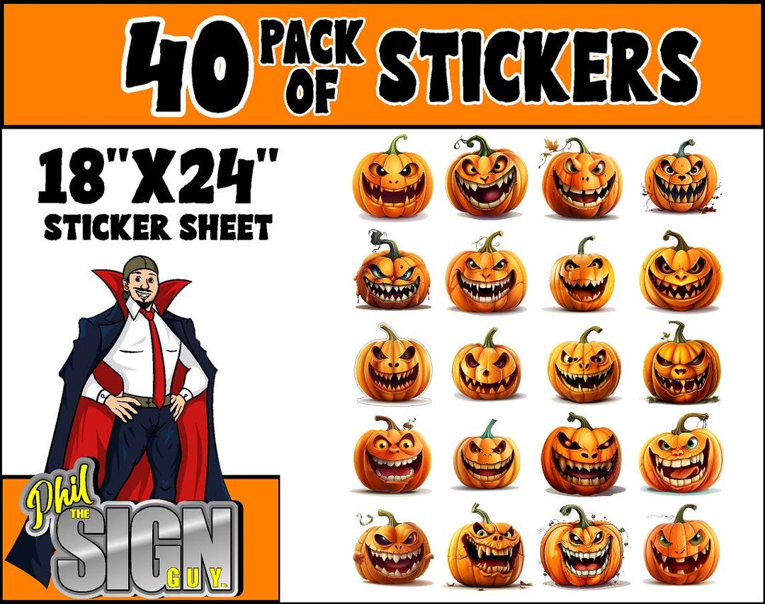 Halloween Scary Pumpkin Stickers, Pumpkin Decals, Vinyl Halloween Scary ...