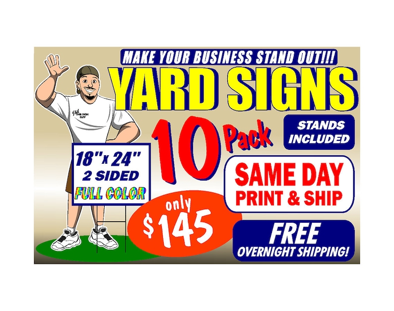 Custom Printed Yard Signs With Stakes - 24x18, UV Ink, 10-pack - Etsy