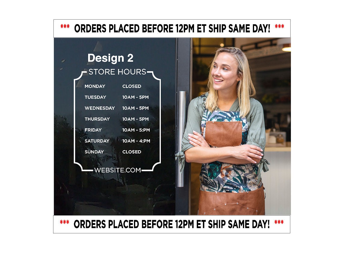 Custom Store Hours Vinyl Decal: Restaurant Window Sign, 8-10yr Outdoor ...