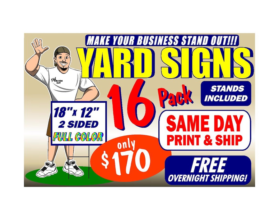 Custom Yard Signs With Stakes: 18''x12'' UV Print, 16 Pack - Etsy