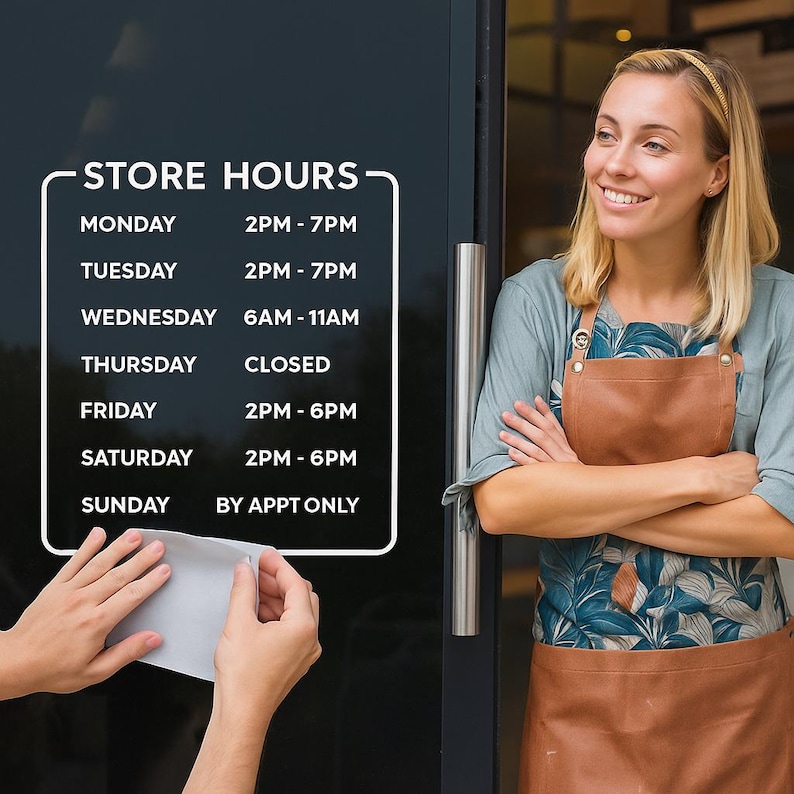 Custom Store Hours Vinyl Decal: Restaurant Window Sign, 8-10yr Outdoor ...