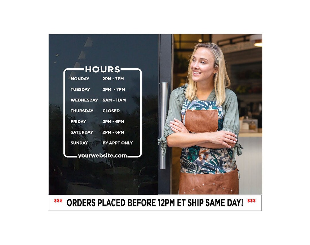Custom Store Hours Vinyl Decal, Hours of Operation, Restaurant Window ...