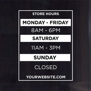 Store Hours Vinyl Decal, FREE SHIPPING - 5 Star Seller, Hours of ...