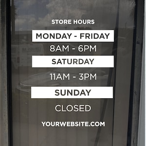 Store Hours Vinyl Decal, FREE SHIPPING - 5 Star Seller, Hours of ...