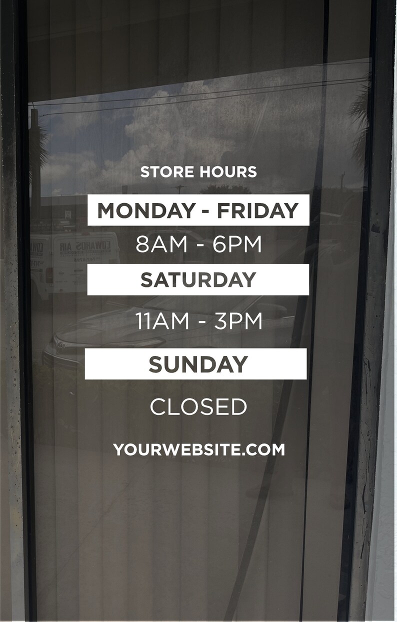 Custom Store Hours Vinyl Decal: Restaurant Window Sign, 8-10 Yr Outdoor ...
