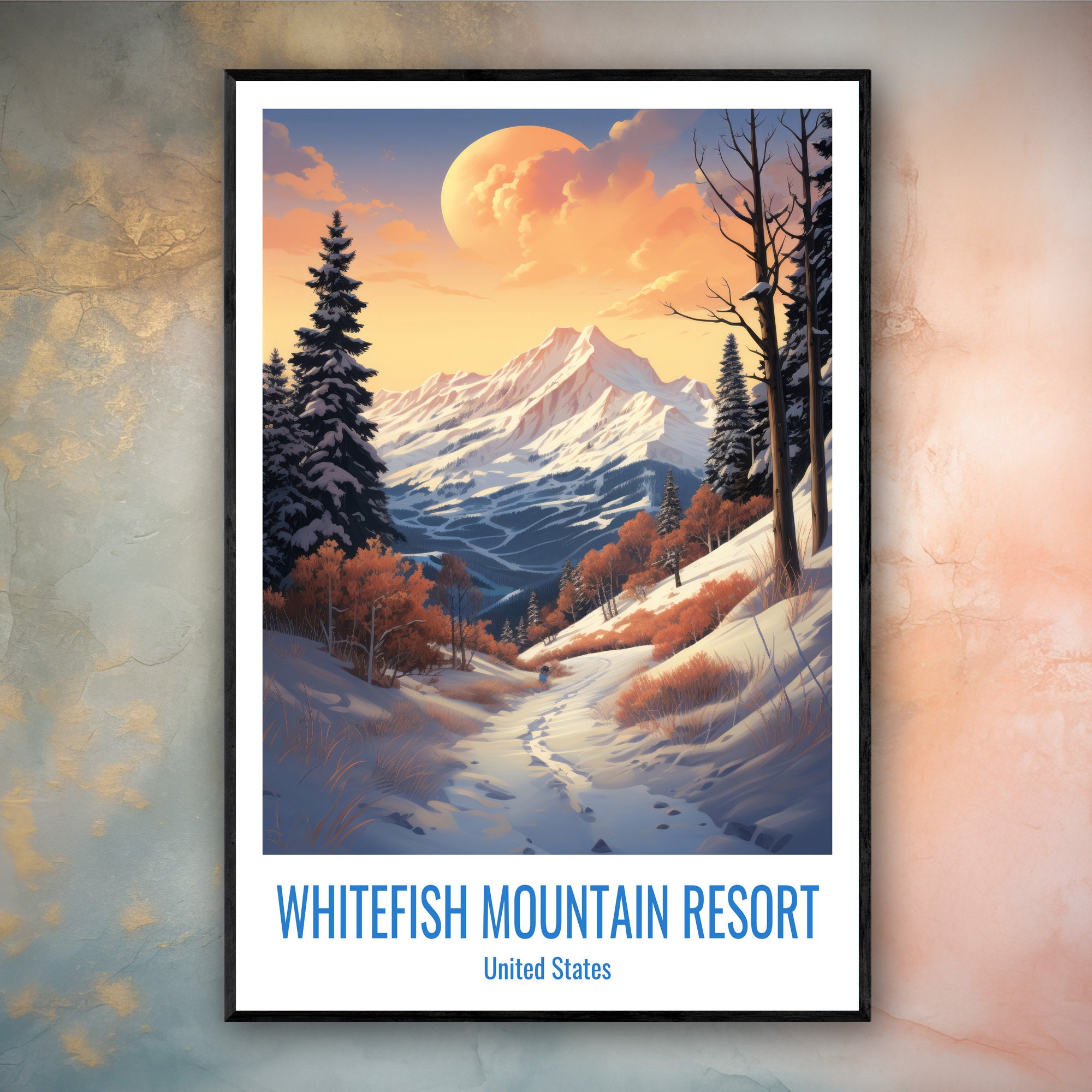 Whitefish Mountain Resort Poster | Montana Ski Wall Art | Glacier ...