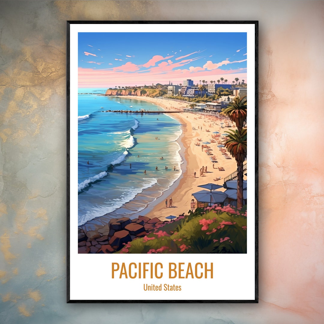 Pacific Beach Travel Poster | San Diego Surf Town Wall Art Print ...