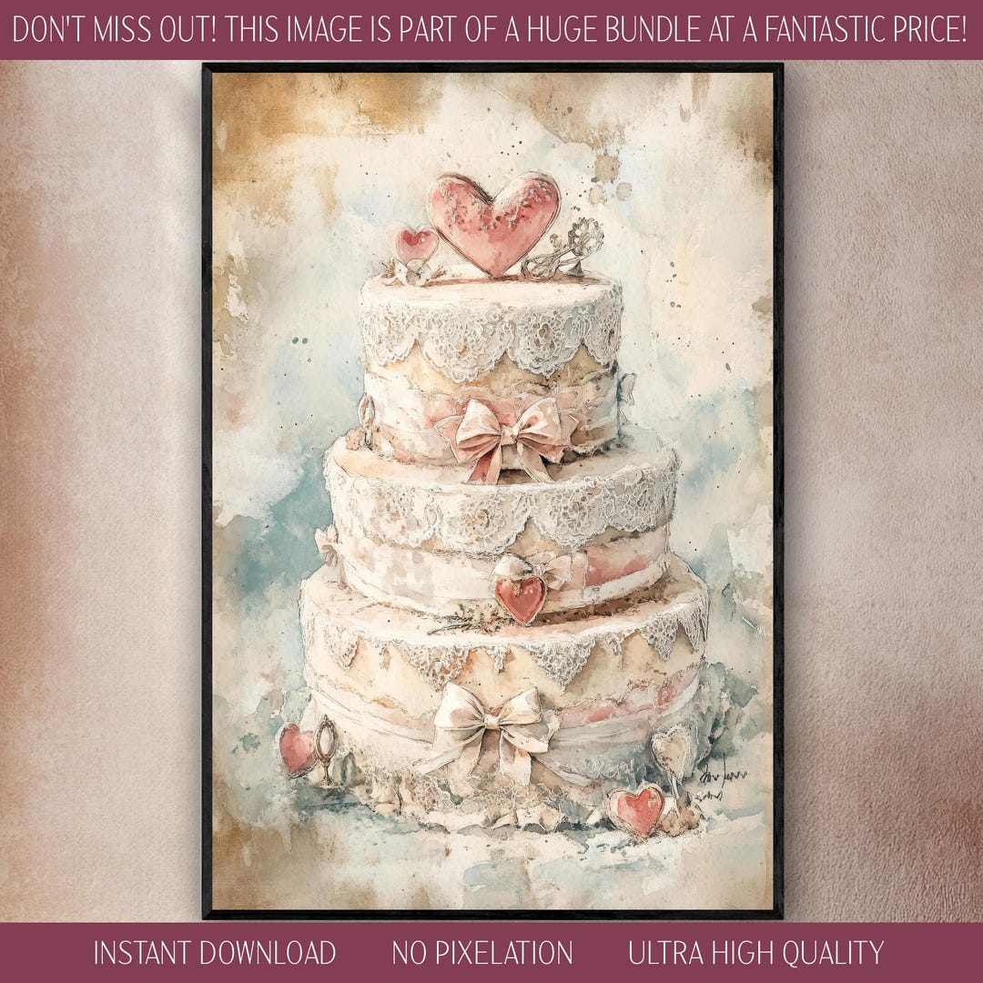 Classic Wedding Cake Digital Download Print Whimsical Vintage Romantic ...